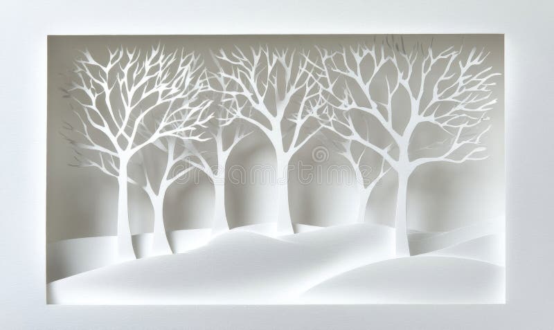 A White Paper Drawing of Trees in a Snowy Field Stock Photo - Image of ...