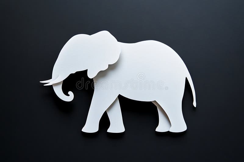 White Paper Elephant Silhouette on Black Background Stock Illustration ...