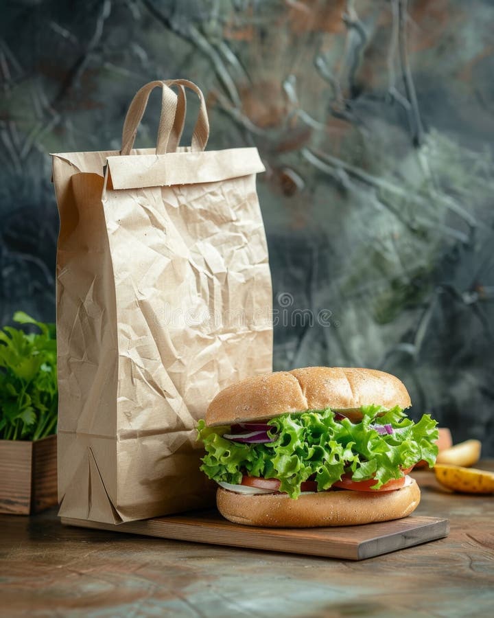 White Paper Food Bag with Burger Stock Illustration - Illustration of ...