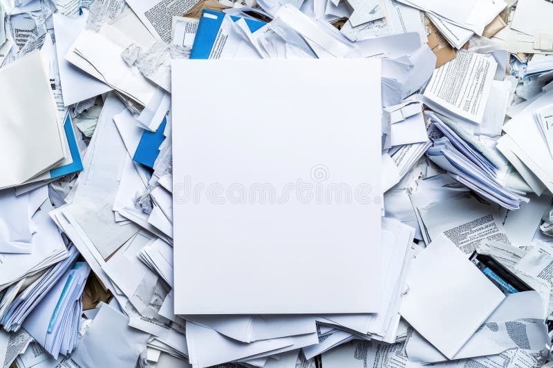 White Paper Frame Surrounded by a Heap of Discarded Papers Stock ...