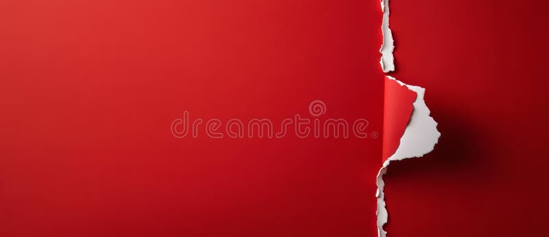 A White Paper with Frayed Edges Revealing a Red Backdrop and a Central ...