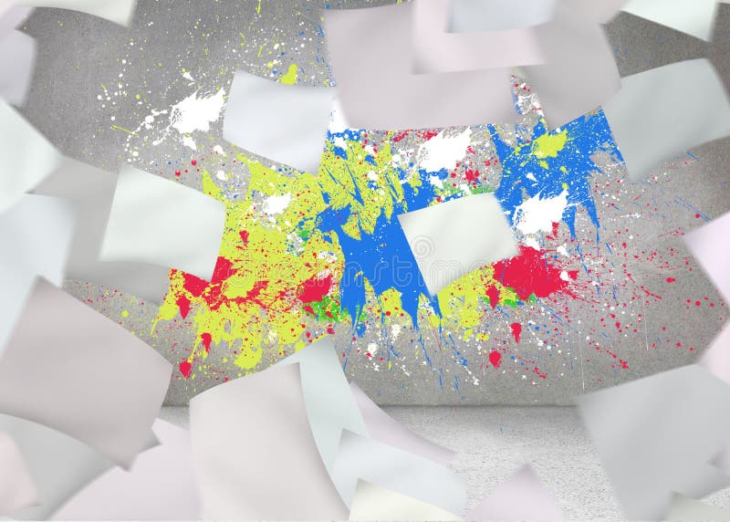 White Paper in Front of Grey Wall with Splashes Stock Illustration ...