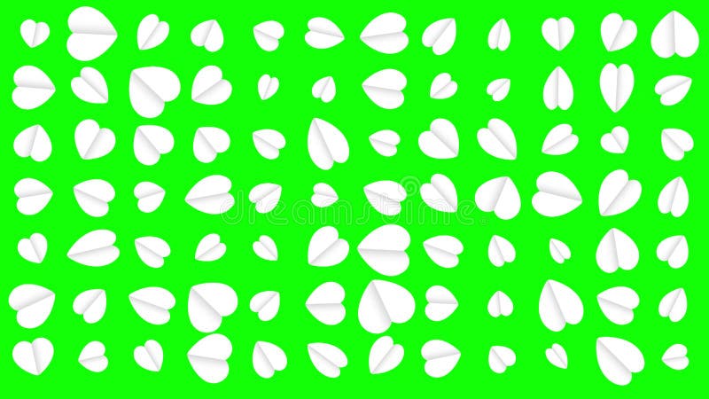 White Paper Hearts Irregular Pattern on Green Screen Background Stock ...