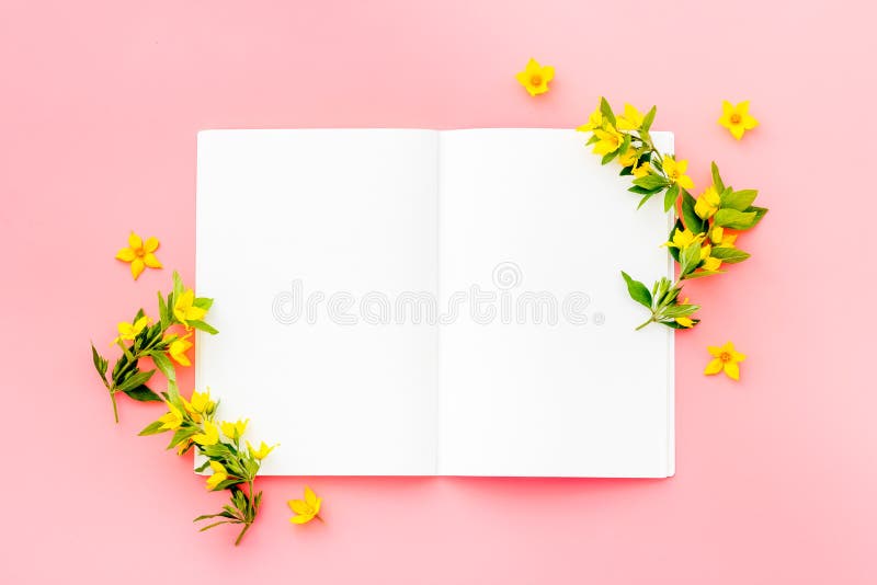 White Paper Mock Up with Yellow Flowers, View from Above Stock Image ...