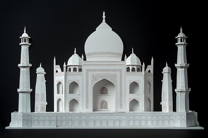 White Paper Model of Taj Mahal Against Black Background Stock ...