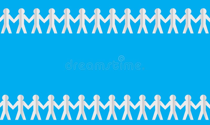 White Paper People Border Isolated Blue Background Stock Vector ...