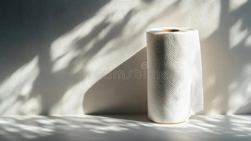 White Paper Roll Leans Against the Wall with Shadow Play of Lights ...