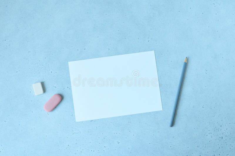 White Paper Sheet, Grey Pencil and Eraser Stock Photo - Image of start ...