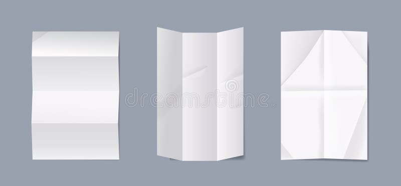 White Paper Sheet Mockups with Realistic Fold Marks, 3d Vector Vertical ...