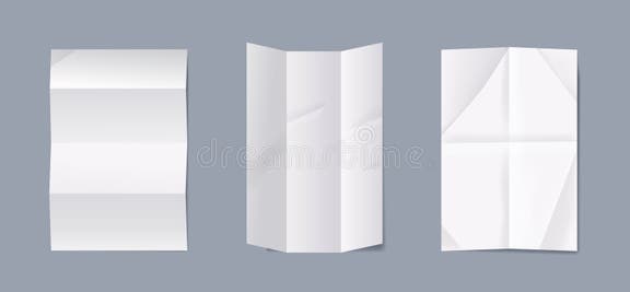 White Paper Sheet Mockups with Realistic Fold Marks, 3d Vector Vertical ...