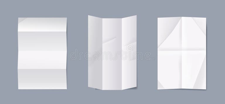 White Paper Sheet Mockups with Realistic Fold Marks, 3d Vector Vertical ...