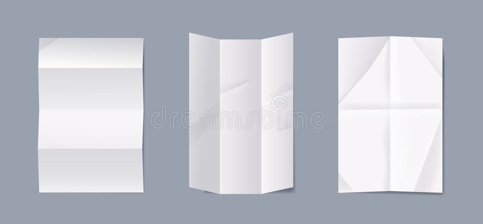 White Paper Sheet Mockups with Realistic Fold Marks, 3d Vector Vertical ...