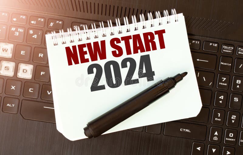 White Paper Sheet with Text NEW START 2024 on the Black Laptop Stock ...