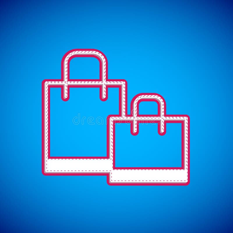 White Paper Shopping Bag Icon Isolated on Blue Background. Package Sign ...