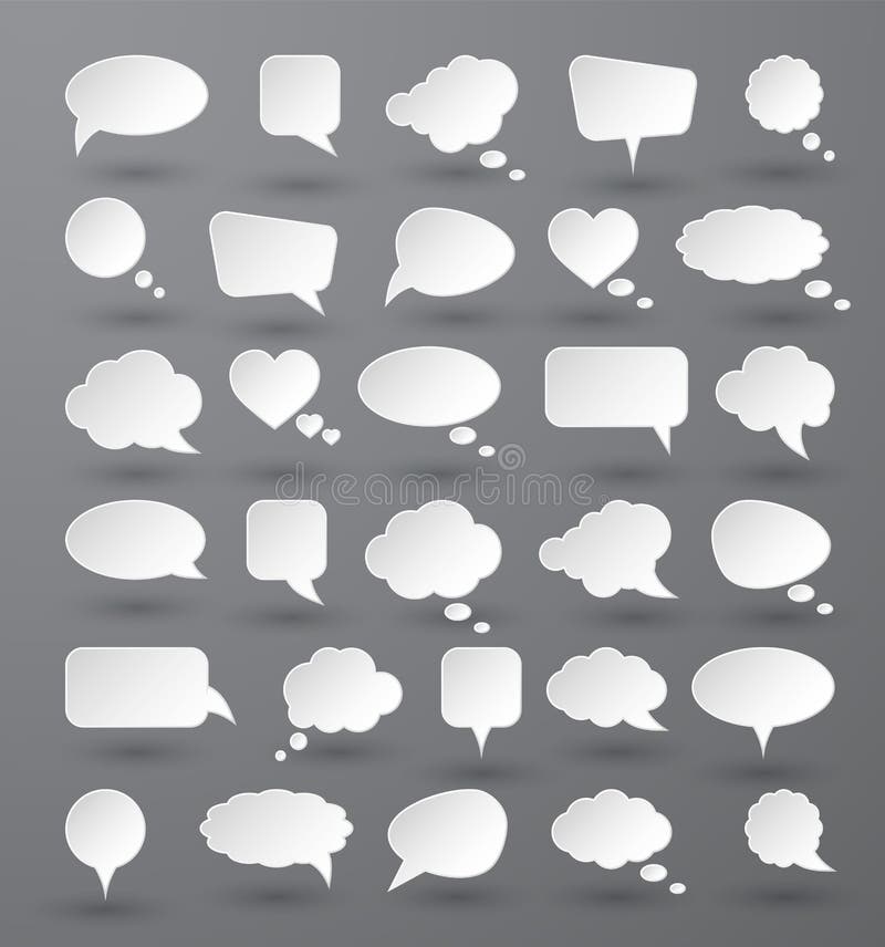 White Paper Speech Bubbles on Gray Background. Vector Illustration ...