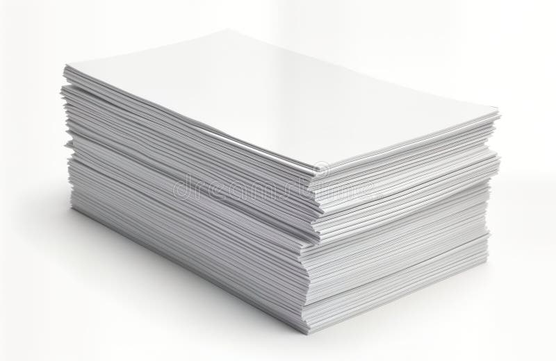 White Paper Stack Isolated on White Background. Organized Pile of Blank ...