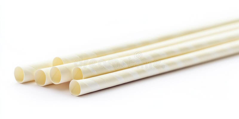 White Paper Straws in Diagonal Line on Gray Background. Six Straws ...