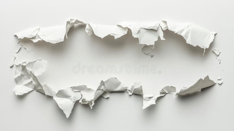 White Paper Strips with Ragged Edges, Ripped and Torn, on a Solid Black ...