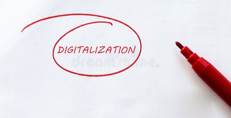White Paper with Text Digitalization on the White with Red Marker Stock ...