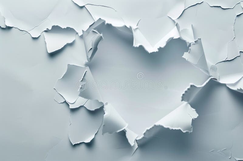 White Paper with Torn Edges Forming a Heart Shape on a Light Grey ...