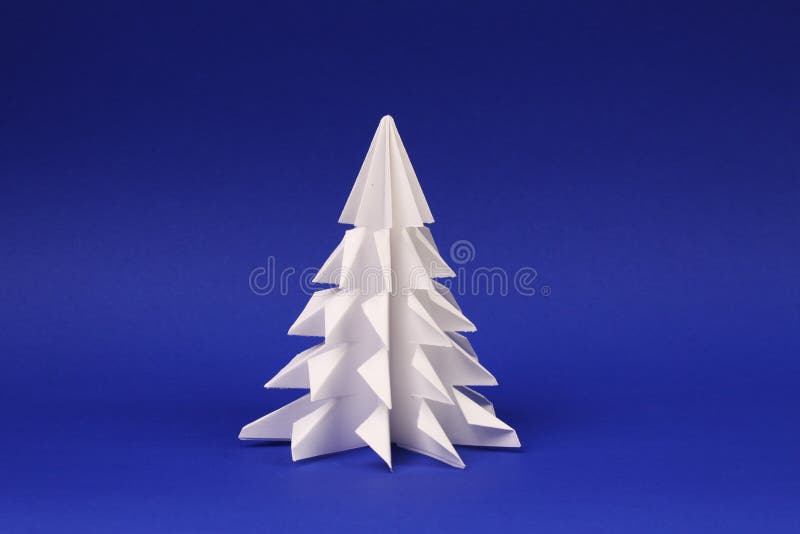 White Paper Tree On Blue Background Origami Tree Stock Photo - Image of ...