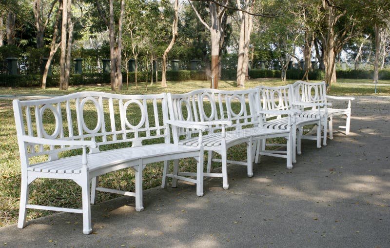 White park benches stock photo. Image of garden, park - 49743678
