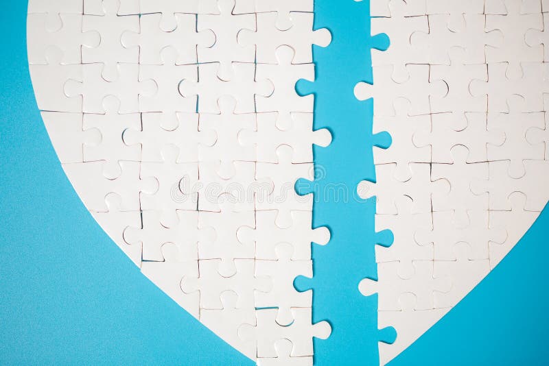 White Part of Jigsaw Puzzle Pieces on Blue Background. Concepts of ...