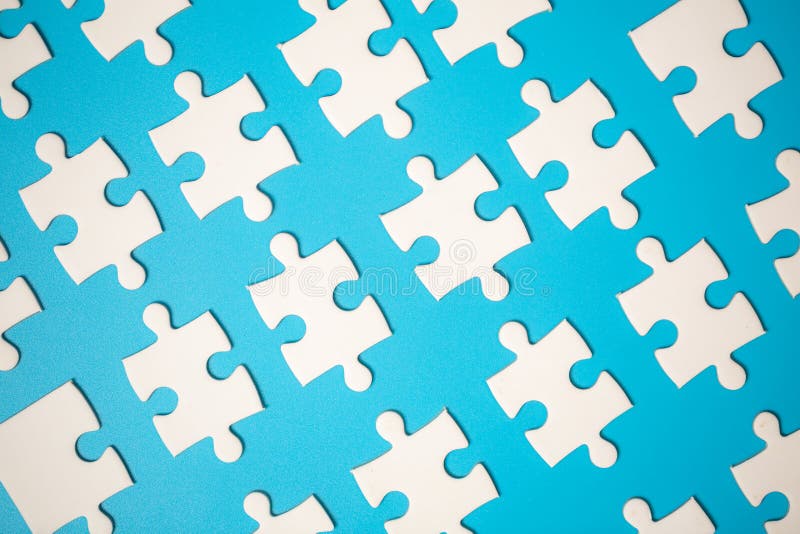 White Part of Jigsaw Puzzle Pieces on Blue Background. Concepts of ...