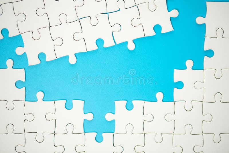 White Part of Jigsaw Puzzle Pieces on Blue Background. Concepts of ...