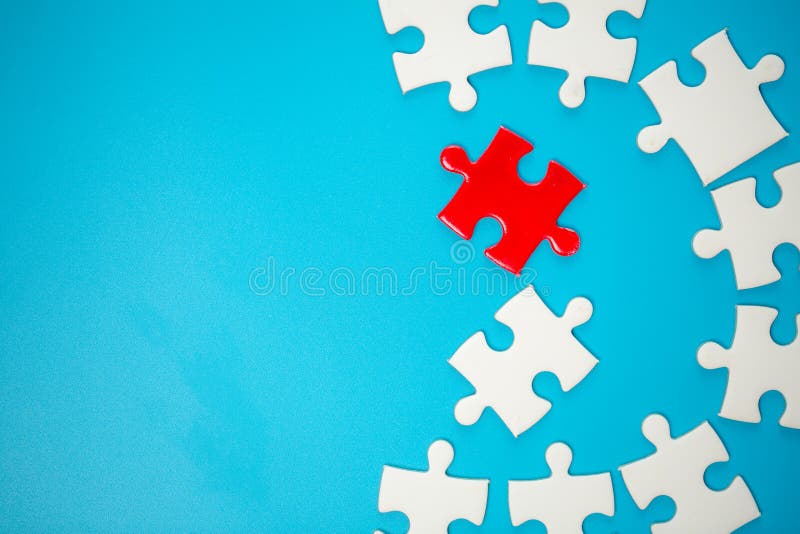 White Part of Jigsaw Puzzle Pieces on Blue Background. Concepts of ...