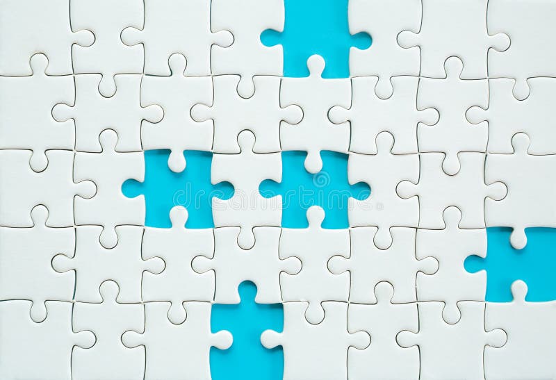 White Part of Jigsaw Puzzle Pieces on Blue Background. Concepts of ...