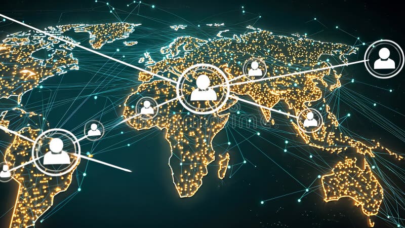 White Particles and Lines Forming World Map Showing Global Network ...