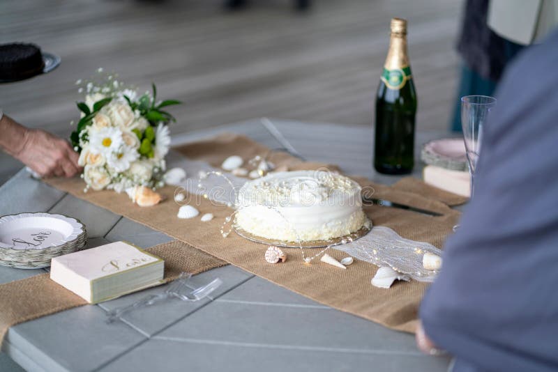 White Party Cake on the Table with Decorations Stock Photo - Image of ...