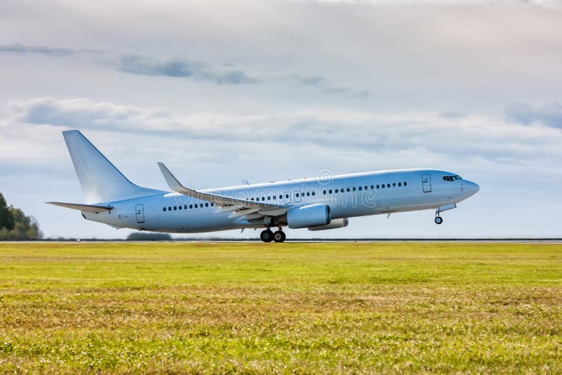 White Passenger Air Jet Take Off on the Runway Stock Photo - Image of ...