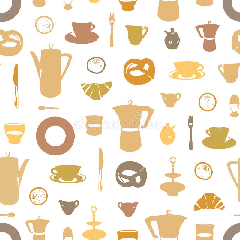 White Pattern with Breakfast Table. Stock Vector - Illustration of cafe ...