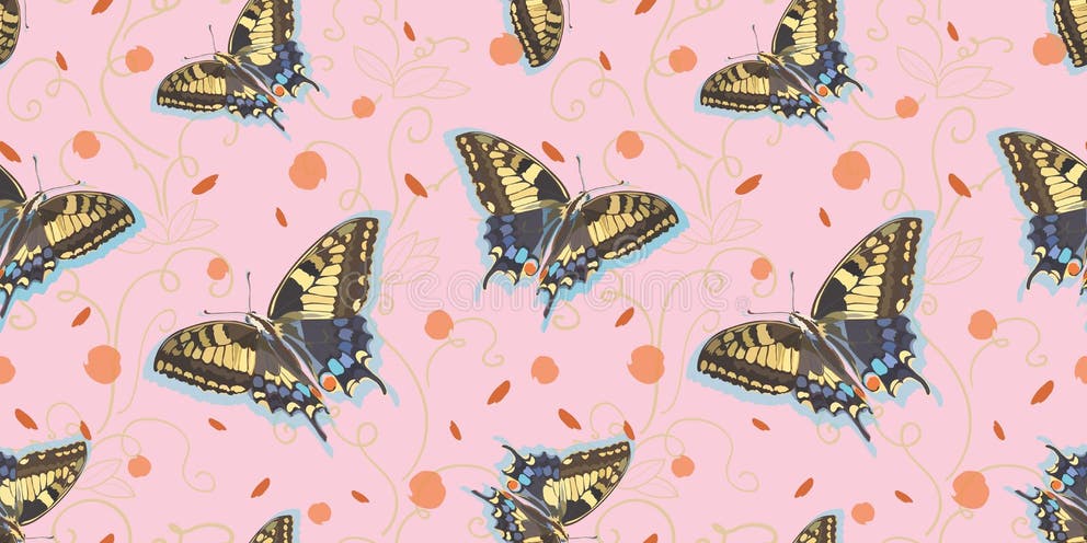 White Pattern with Butterfly, Circle and Leaf. Stock Vector ...