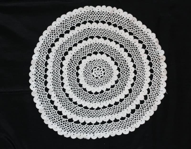 White Pattern Crochet Tablecloth Stock Image - Image of material, table ...