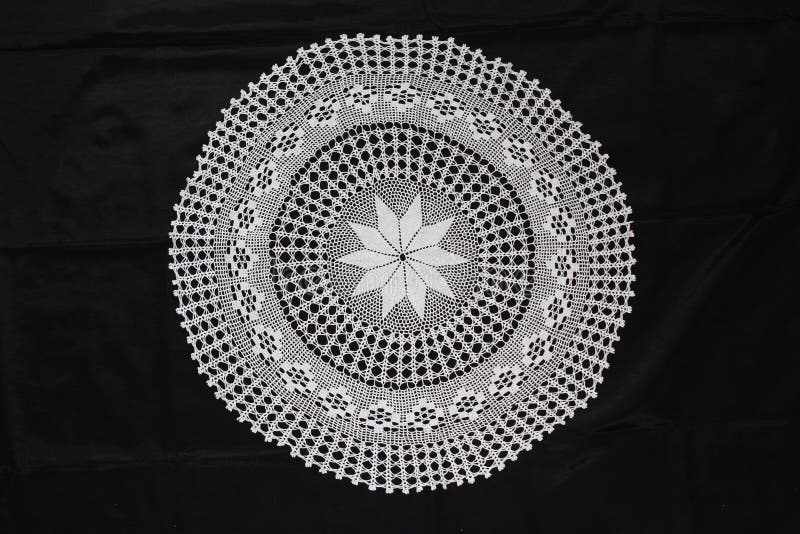 White Pattern Crochet Tablecloth Stock Image - Image of design ...