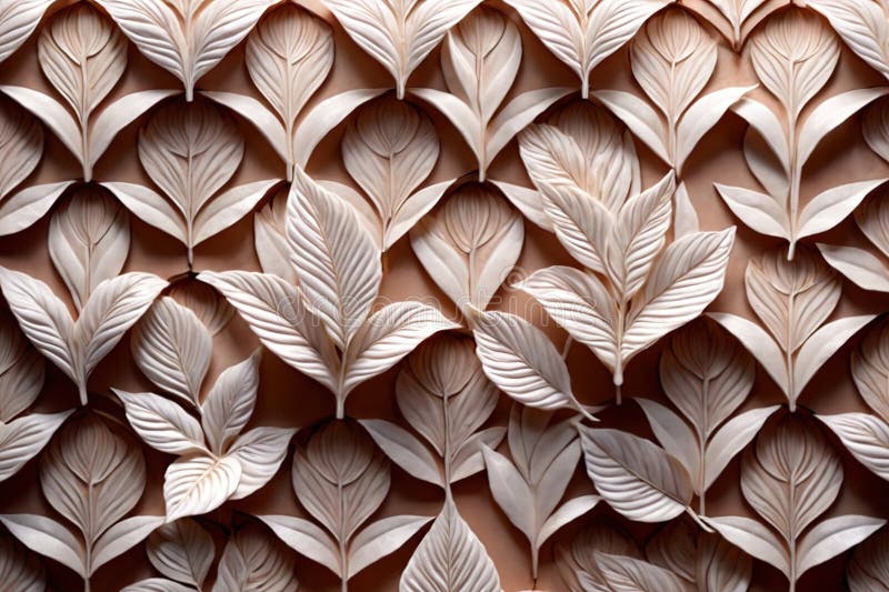 White Pattern of Raised Floral Leaf Organic Shapes, 3d Bas Relief Plaster Surface Background ...