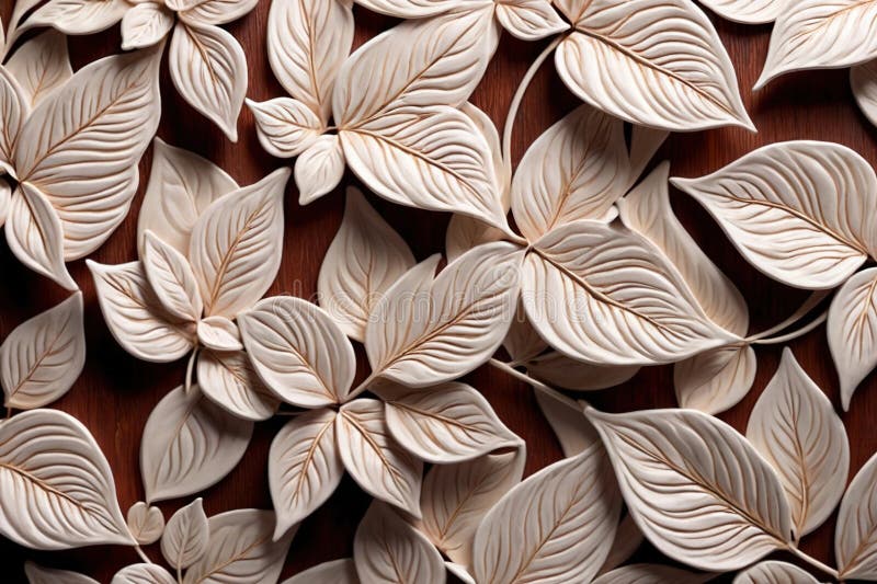 White Pattern of Raised Floral Leaf Organic Shapes, 3d Bas Relief ...