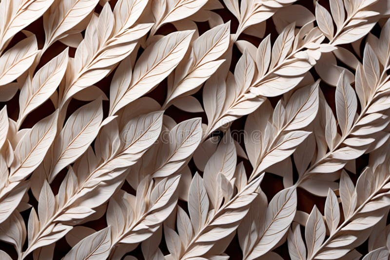 White Pattern of Raised Floral Leaf Organic Shapes, 3d Bas Relief ...