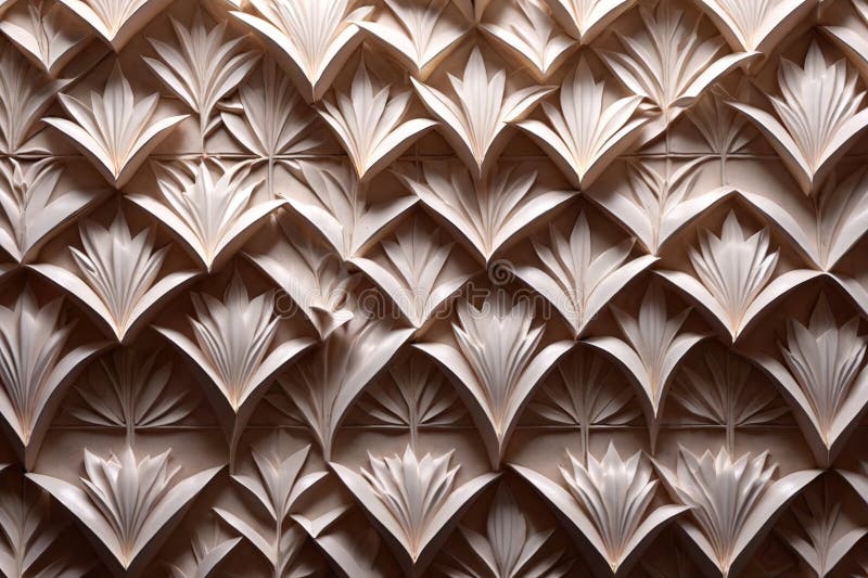 White Pattern of Raised Floral Leaf Organic Shapes, 3d Bas Relief Plaster Surface Background ...