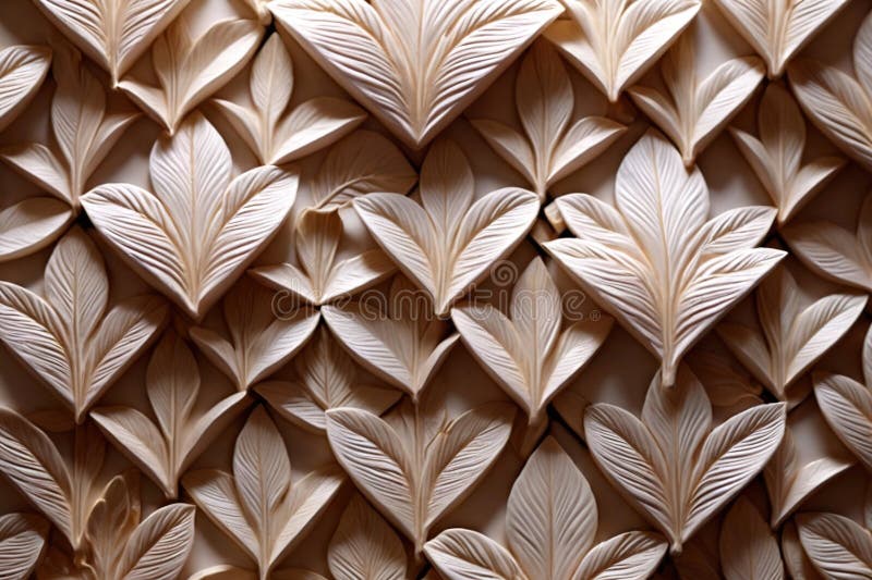 White Pattern of Raised Floral Leaf Organic Shapes, 3d Bas Relief Plaster Surface Background ...