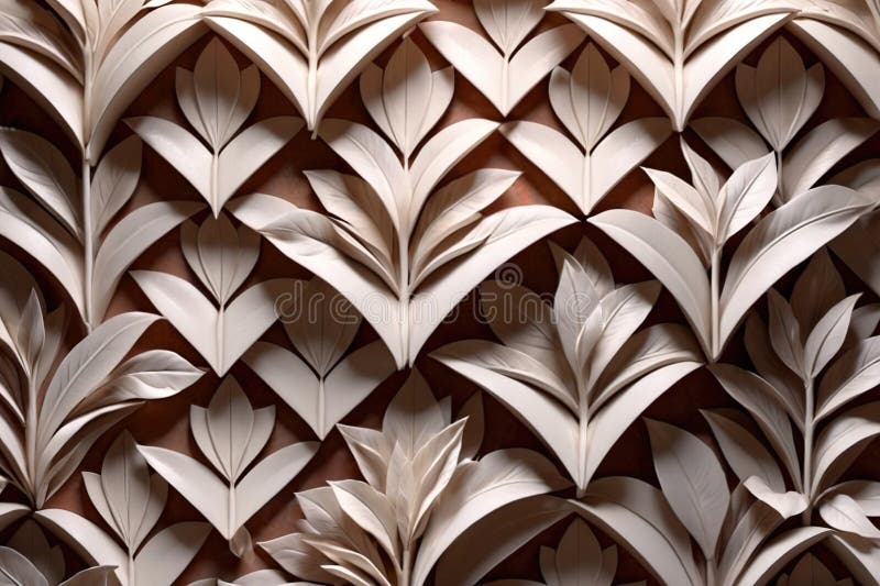 White Pattern of Raised Floral Leaf Organic Shapes, 3d Bas Relief Plaster Surface Background ...