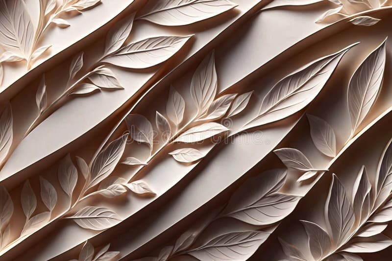 White Pattern of Raised Floral Leaf Organic Shapes, 3d Bas Relief ...