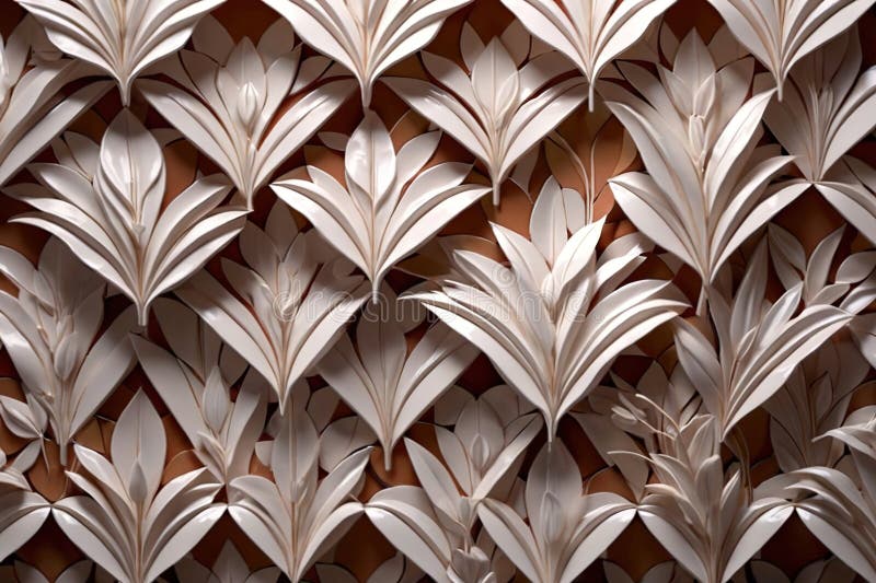 White Pattern of Raised Floral Leaf Organic Shapes, 3d Bas Relief Plaster Surface Background ...
