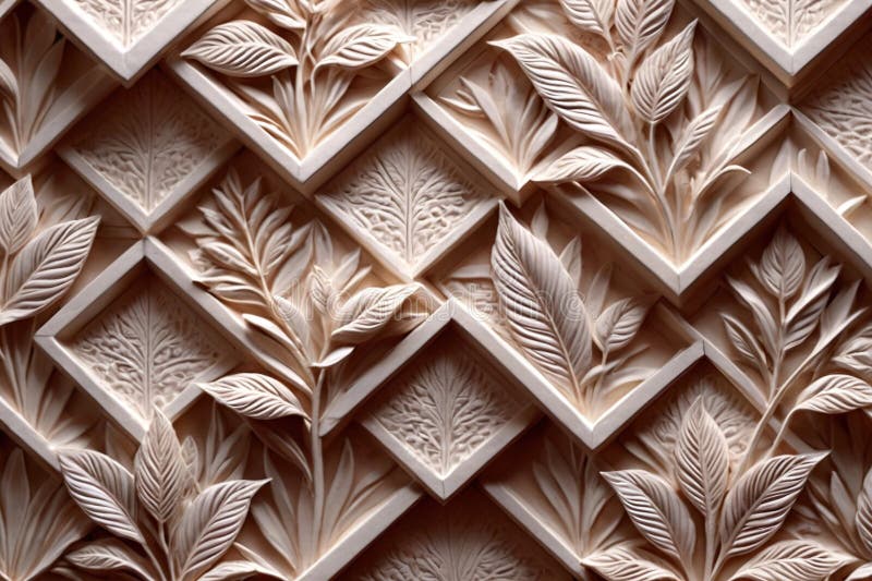White Pattern of Raised Floral Leaf Organic Shapes, 3d Bas Relief ...