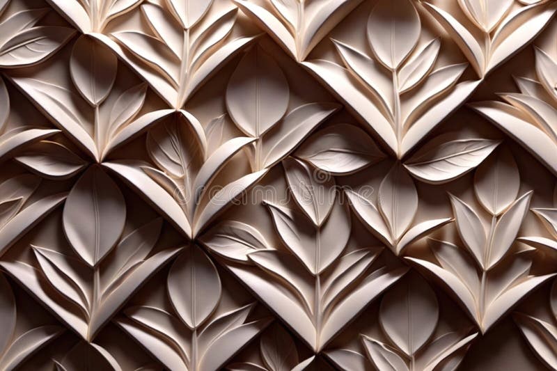 White Pattern of Raised Floral Leaf Organic Shapes, 3d Bas Relief Plaster Surface Background ...