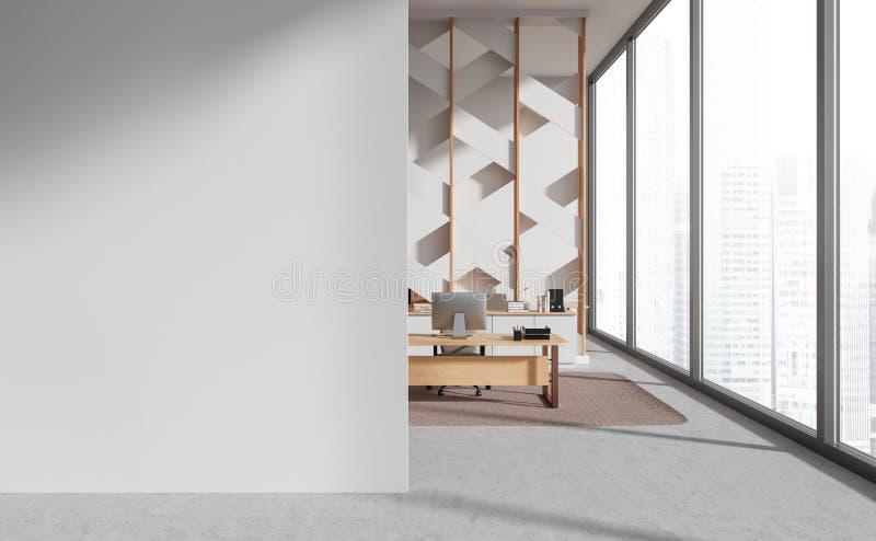 White and Patterned CEO Office with Mock Up Wall Stock Illustration ...