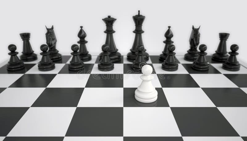 White Pawn before the Army of Black Chess Pieces Stock Image - Image of ...